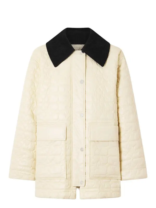 GANNI Quilted Padded Corduroy-trimmed Shell Jacket - Neutrals
