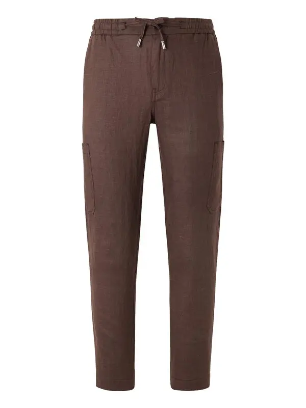 Mr P. James Tapered Linen Cargo Trousers - Brown