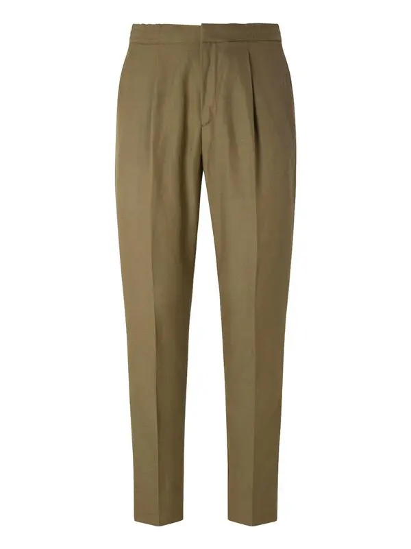 Officine Générale Tapered Lyocell, Linen And Cotton-blend Trousers - Green