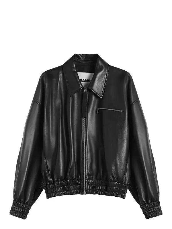 JIL SANDER Leather Bomber Jacket - Black
