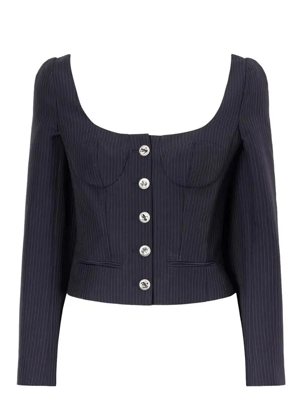 Alexander McQueen Cropped Pinstriped Wool And Mohair-blend Jacket - Blue