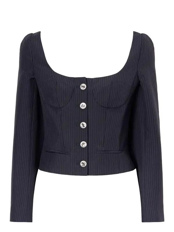 Alexander McQueen Cropped Pinstriped Wool And Mohair-blend Jacket - Navy