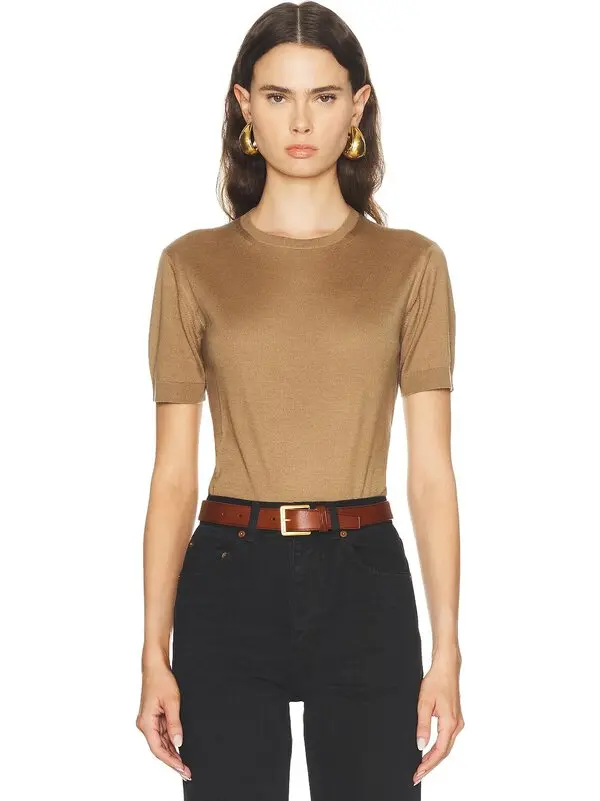 Saint Laurent Short Sleeve Pullover Sweater - Camel Clair
