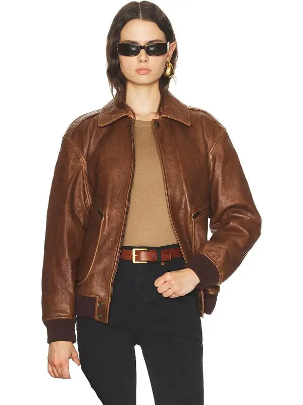 Saint Laurent Leather Jacket - Brun Chene & Marron Te
