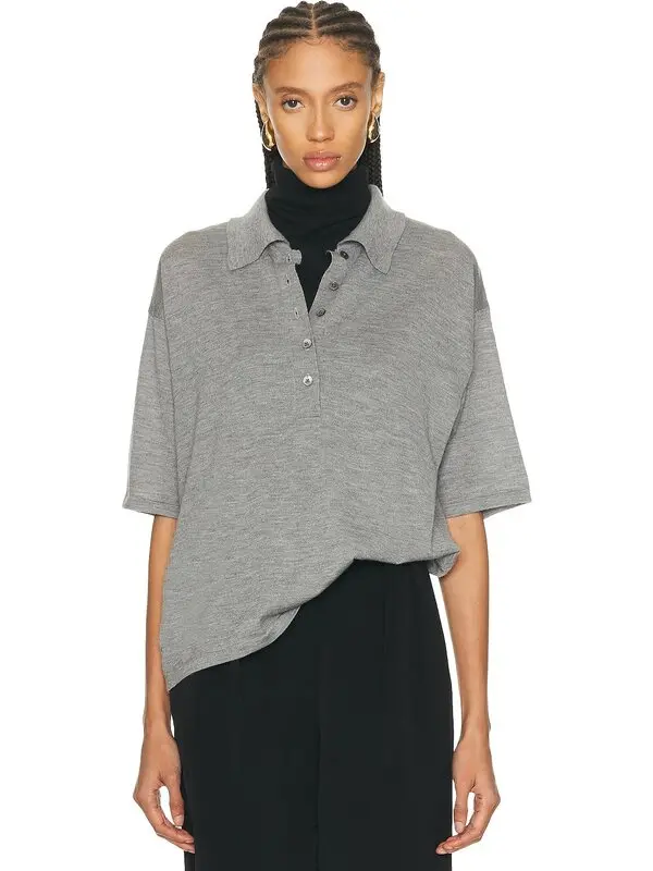 Sprwmn Oversized Cashmere Polo Top - Grey
