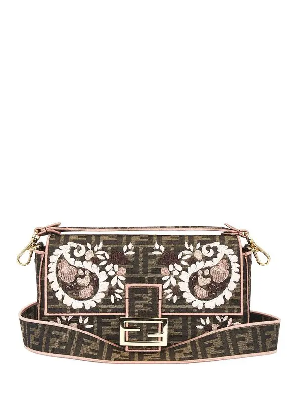 Fendi Zucca Embroidered Baguette Shoulder Bag - Brown