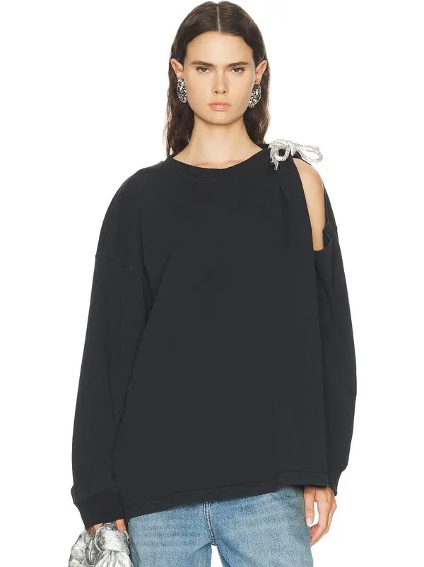 AREA Crystal Knot Long Sleeve T-shirt - Washed Black