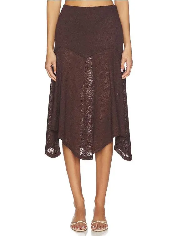 RUNAWAY THE LABEL Roxelle Handkerchief Midi Skirt - Chocolate
