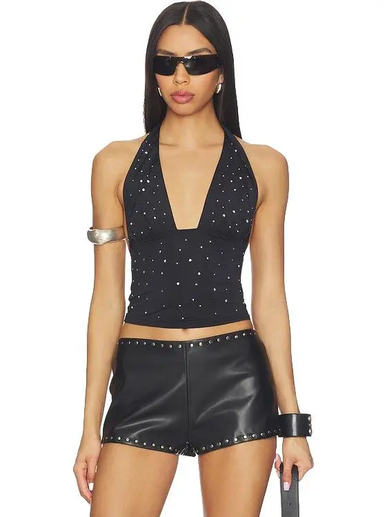 Superdown Halter Embellished Top - Black