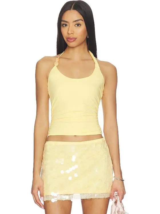 SNDYS. Lexie Twist Halter Tank Top - Lemon