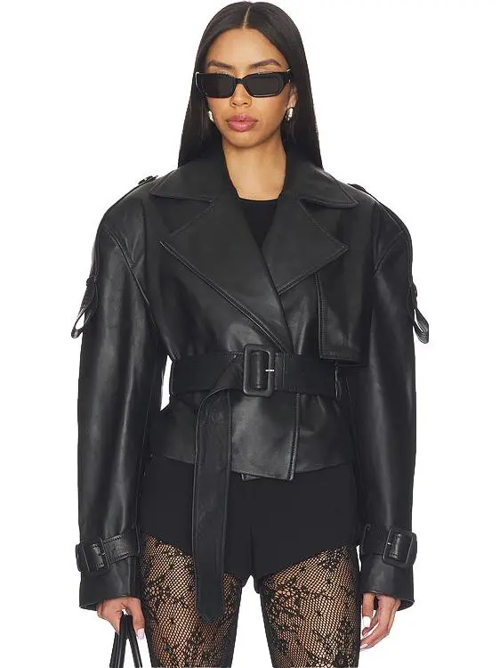 MANOKHI Hana Leather Jacket - Black