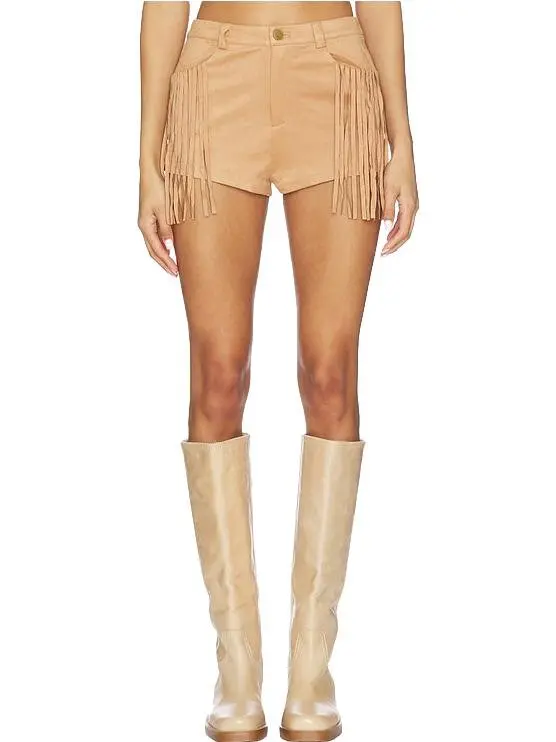 MORE TO COME Fringe Detail Shorts - Tan