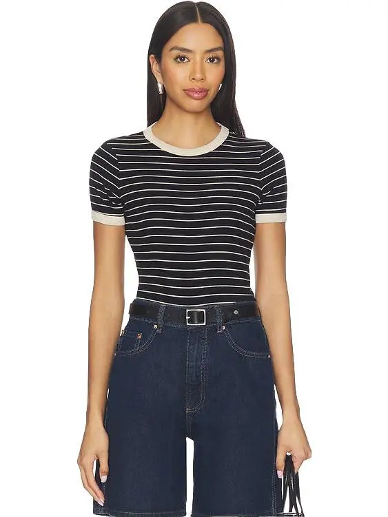 Enza Costa Cotton Stripe Classic Short Sleeve Tee - Black