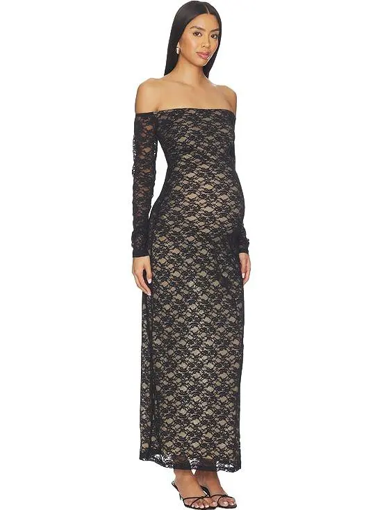 BUMPSUIT Off The Shoulder Lace Maxi Dress - Black