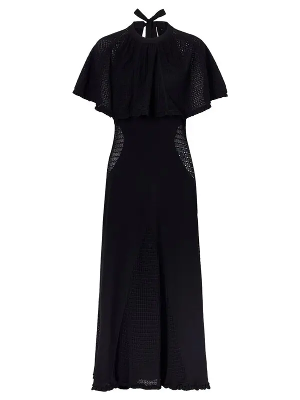 LANVIN Cape-effect Open-knit And Jersey Midi Dress - Black