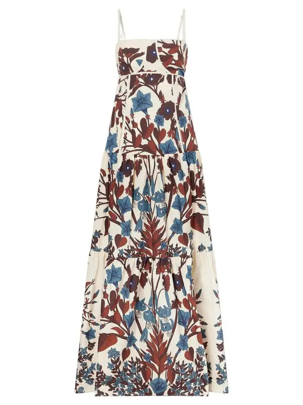 Johanna Ortiz Simbolico Open-back Tiered Floral-print Cotton-poplin Maxi Dress - Multi