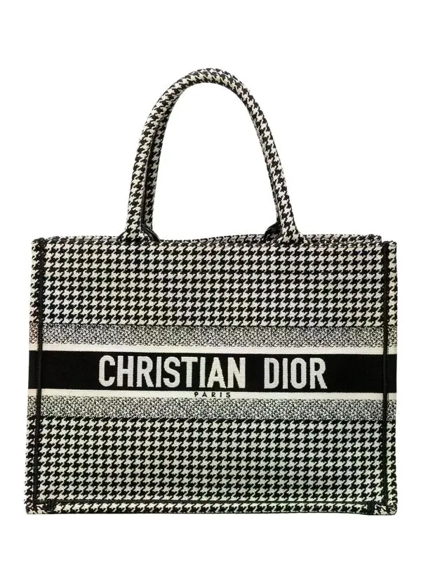 Dior 2019 Medium Houndstooth Embroidered Book Tote Bag - Black