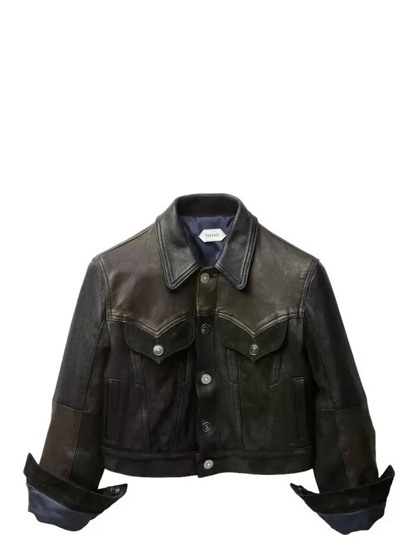 Versace Leather Slim Blouson Jacket With Suede Inserts - Black
