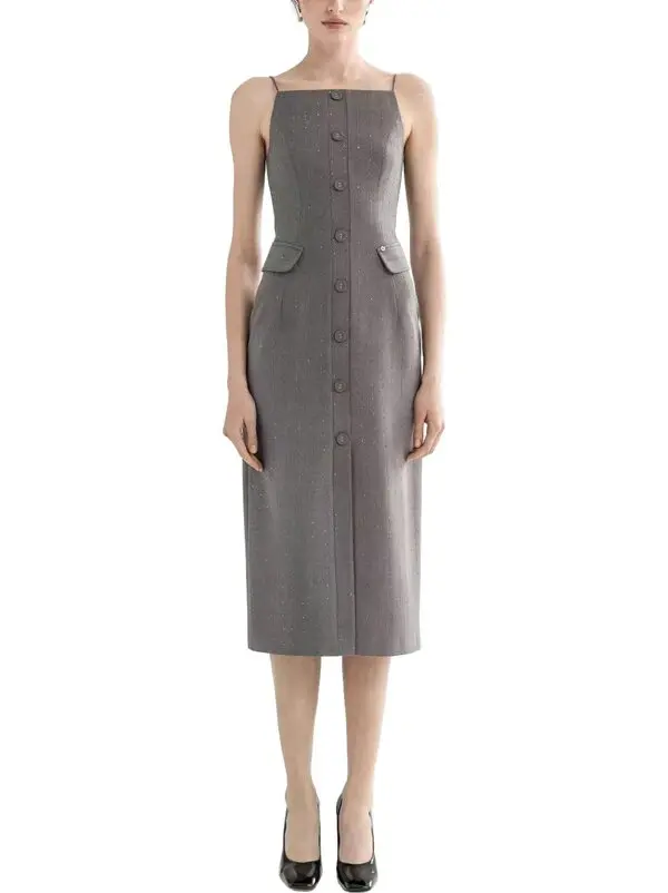 NISSA Sequined Button-fastening Dress - Grey