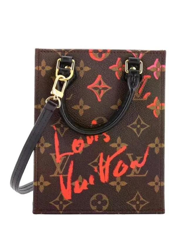 LOUIS VUITTON Petit Sac Plat Limited Edition Fall In Love Monogram Canvas Tote Bag - Black