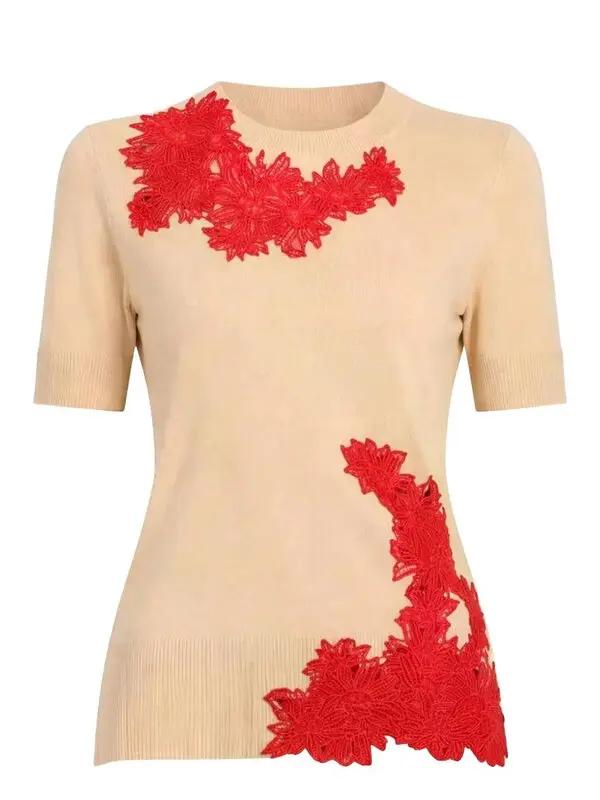 Ermanno Scervino Floral-appliqué Knitted Top - Neutrals