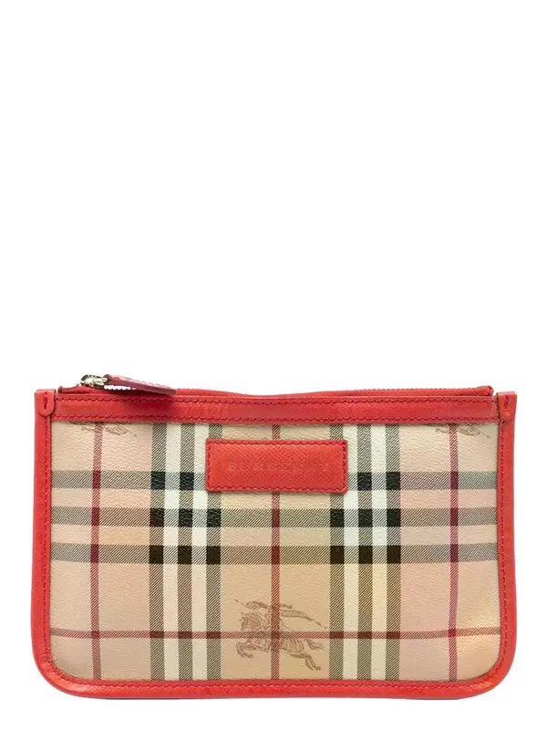 Burberry Haymarket Check Coated Canvas Pouch - Brown