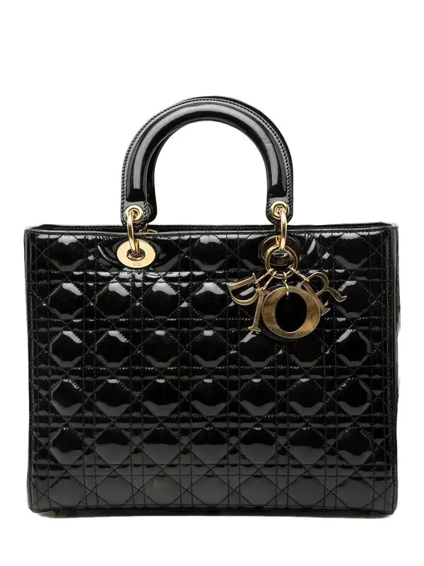 Dior Lady Large Patent Cannage Satchel - Black