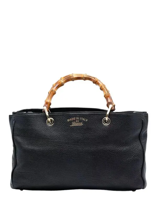 Gucci Calfskin Bamboo Shopper Satchel - Black