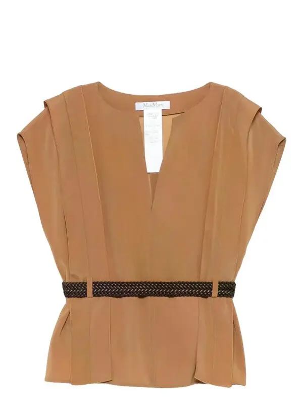 Max Mara Mxmabete Belted V-neck Top - Neutrals