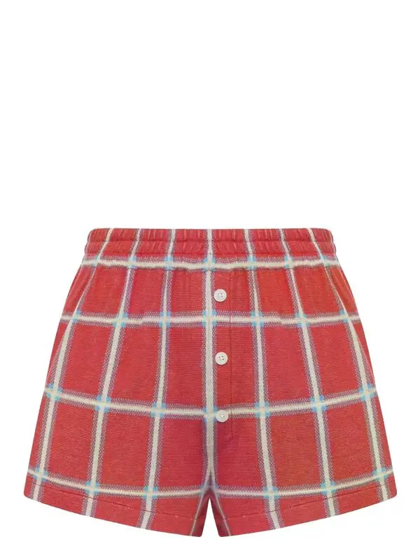 Guest In Residence Checked Shorts With Button Detail - Red