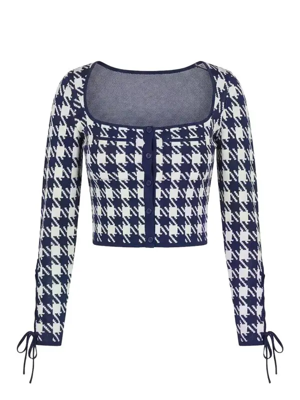 FLEUR DU MAL Houndstooth Cropped Cardigan - Blue