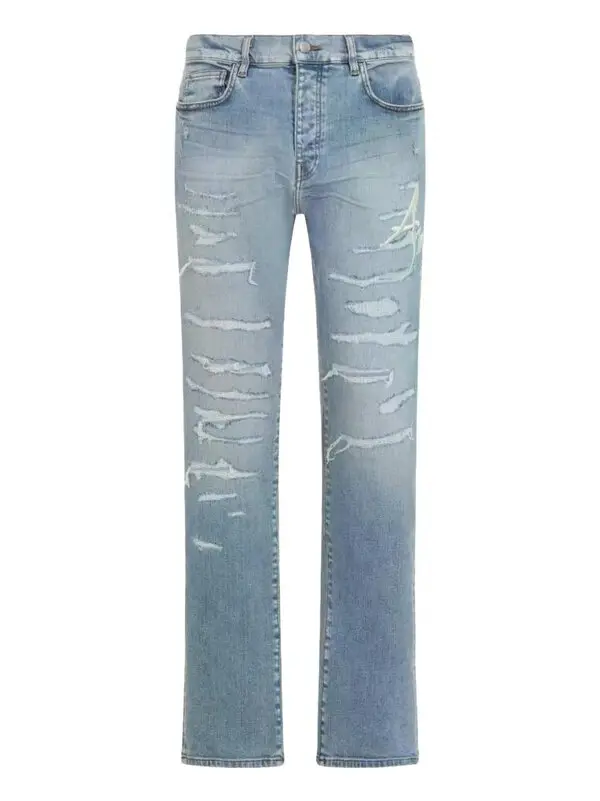 Amiri Distressed Jeans With Signature Embroidery - Blue