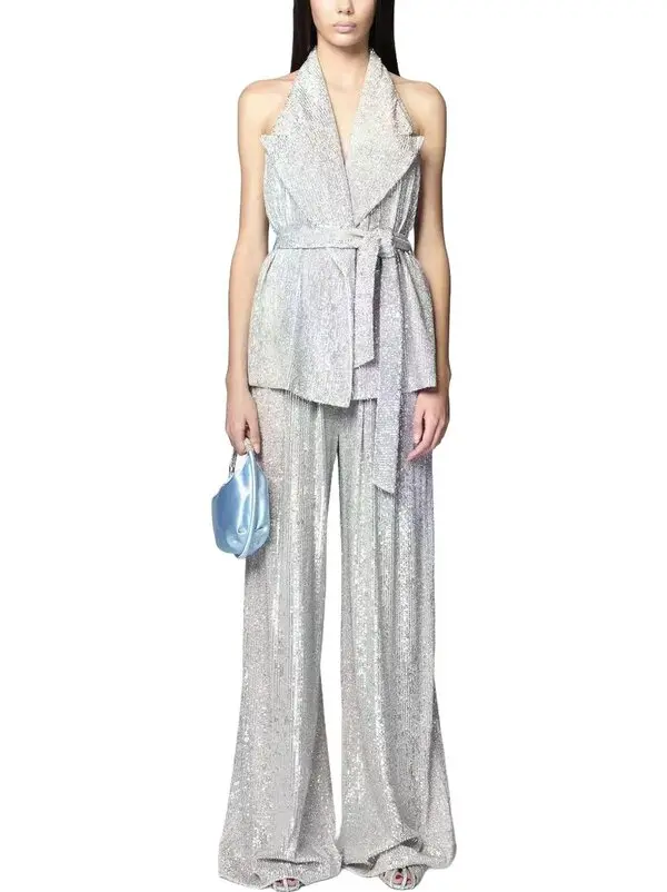 TWENTY FOURHAITCH Sequin-embellished Belted Vest - Silver