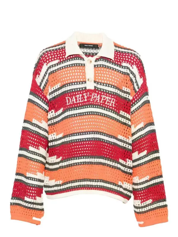 DAILY PAPER Striped Open-knit Polo Sweater - Red