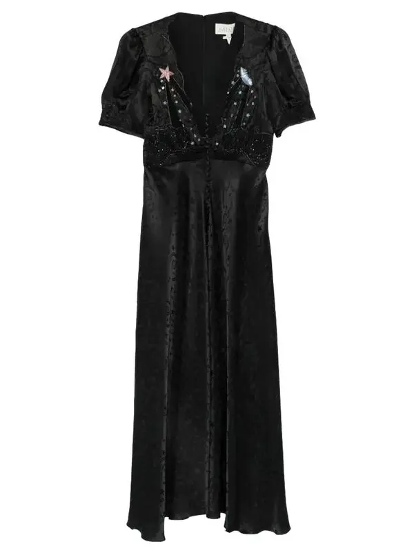Saloni Lea Embellished V-neck Midi Dress - Black
