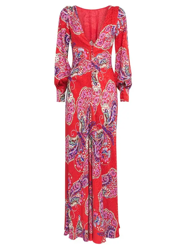 Rixo Cotton Floral Maxi Dress - Red