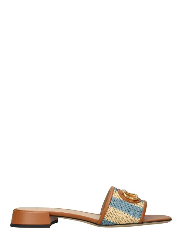 Valentino Garavani Raffia Vlogo Slides - Beige