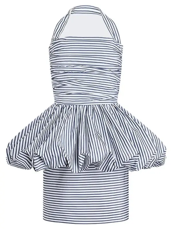 PATOU Halterneck Striped Mini Dress - Blue
