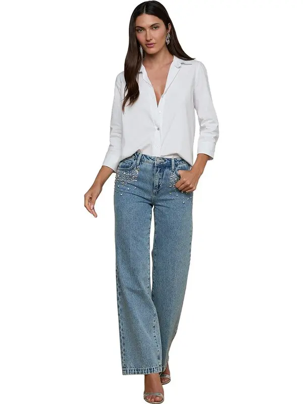 L'Agence Scottie Embellished Wide-leg Jeans - Malibu