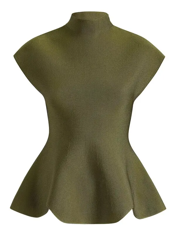 Khaite Andra Peplum Knit Top - Olive