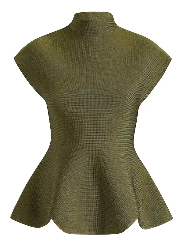 Khaite Andra Peplum Knit Top - Olive
