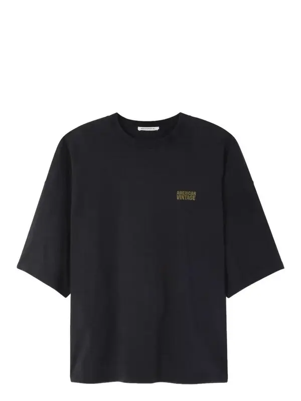American Vintage Gixy Drop-shoulders Logo-detail Cotton T-shirt - Black