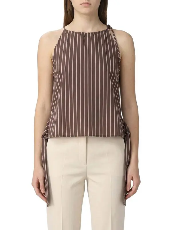 Pinko Striped Viscose Halter Neck Top With Tie Detail - Brown
