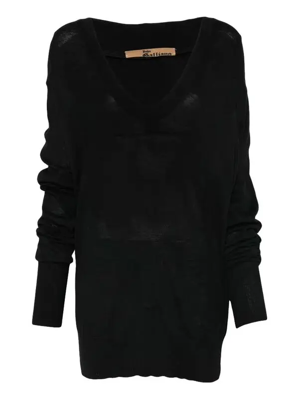John Galliano V-neck Wool Sweater - Black