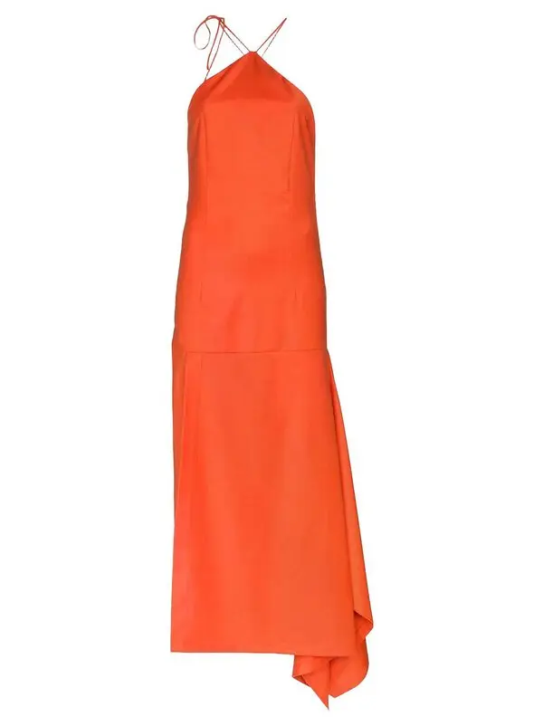 Matériel Asymmetric Hem Halter Dress - Orange