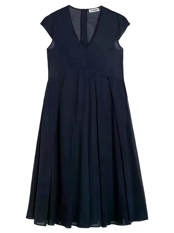 JIL SANDER Pleated Skirt Cotton Dress - Blue