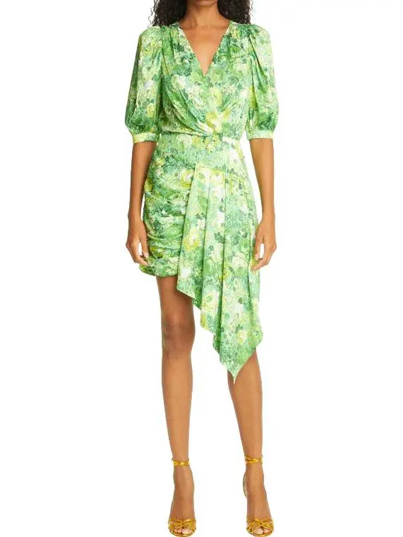 Ronny Kobo Monica Asymmetrical Short Dress - Lime Multi