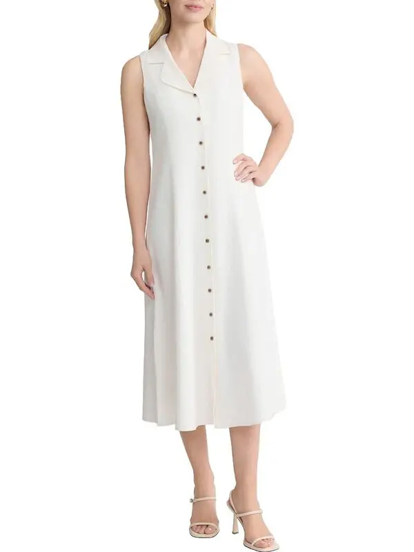 Jones New York Sleeveless Linen Blend Midi Shirt Dress - Natural White