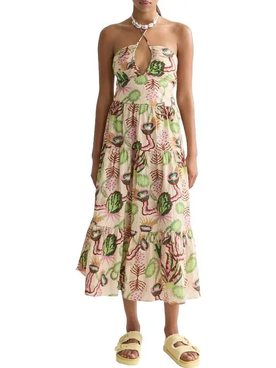 Scotch & Soda Keyhole Halter Seersucker Midi Dress - Desert Floral Canyon Clay