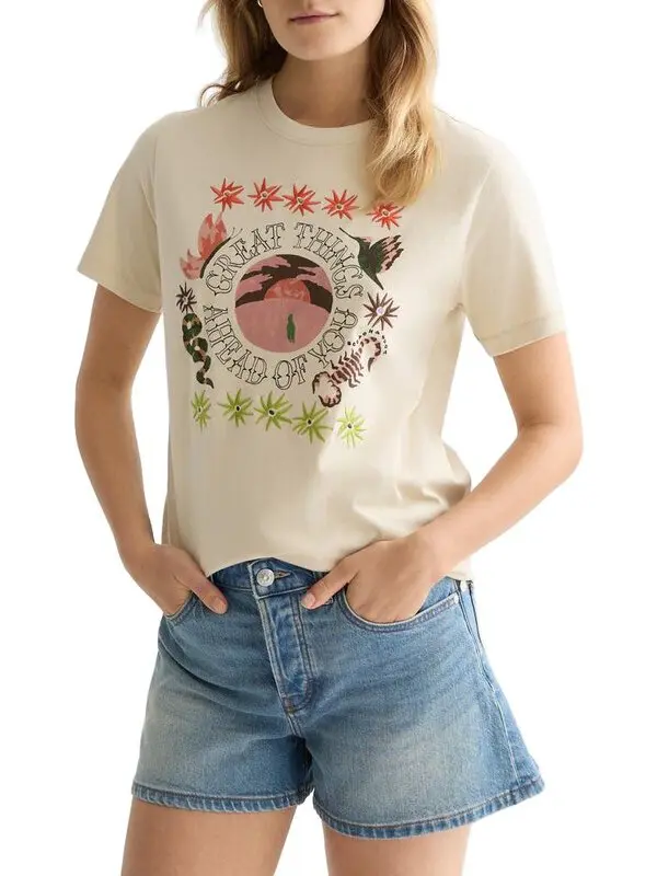 Scotch & Soda Embroidered Graphic Cotton T-shirt - Fog
